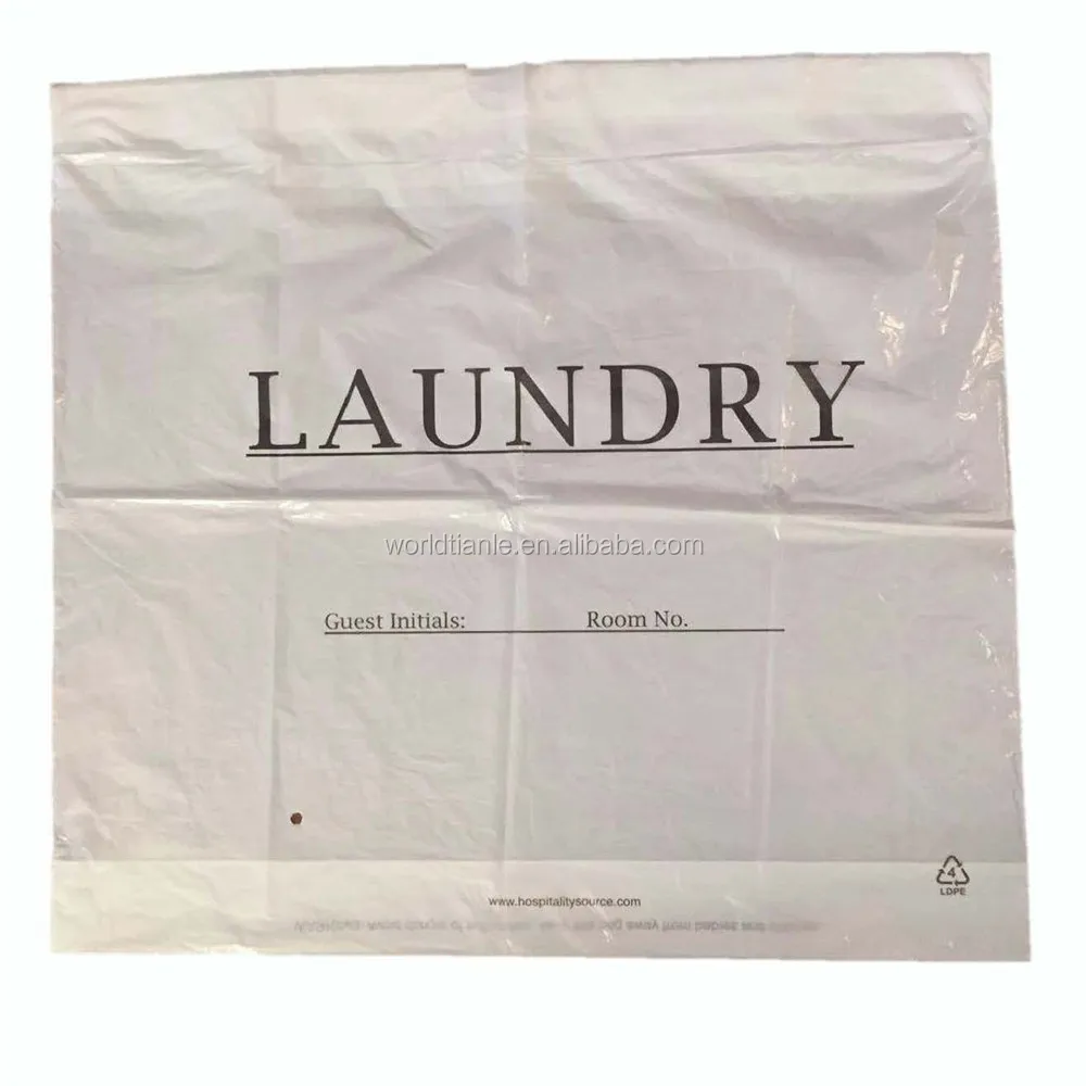 White Biodegradable Plastics Hotel Drawstring Laundry Bag With Tear Tie ...