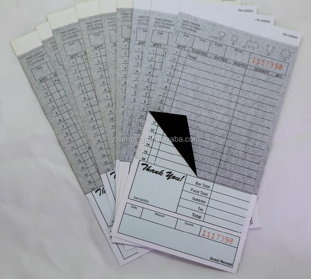 Writing Guest Check Book 2 Part Printing With Carbon Paper And Loosin ...