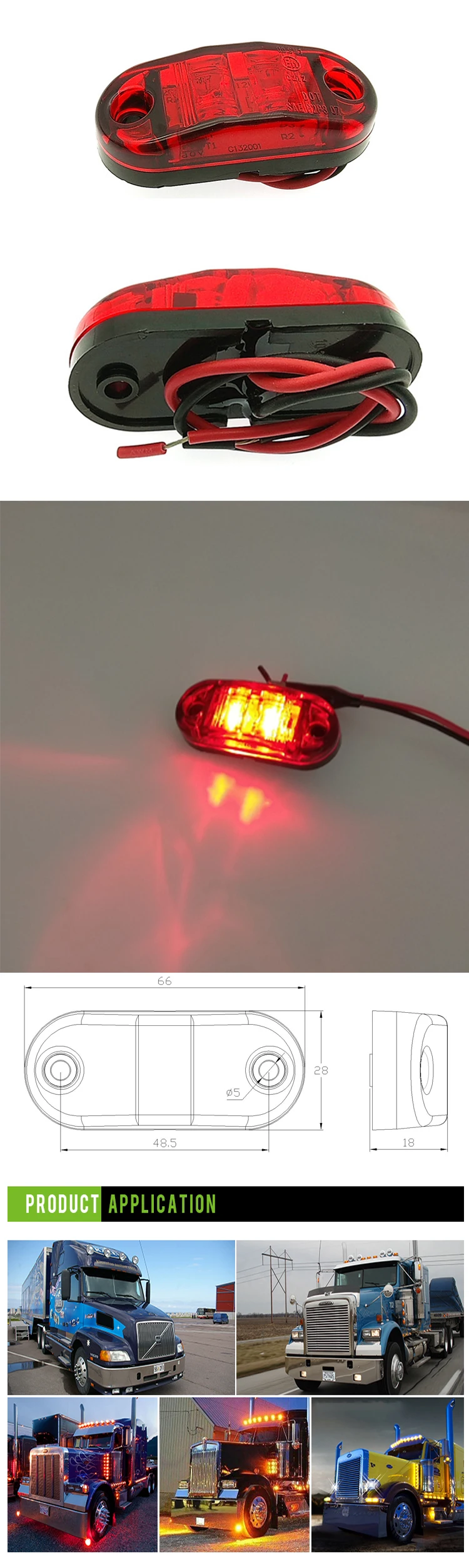 2.5 Inch Oval Red LED Truck Trailer Clearance Marker Lights