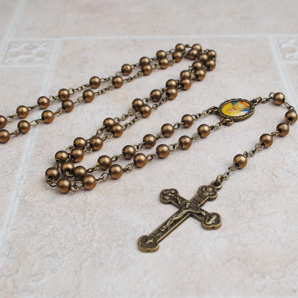 6mm Bronze Plated Beads Catholic Chain Rosary Necklaces