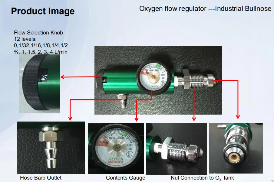 Bullnose Oxygen Tank Regulator 0-4 LPM for Ozone Therapy - Medical O2 ...