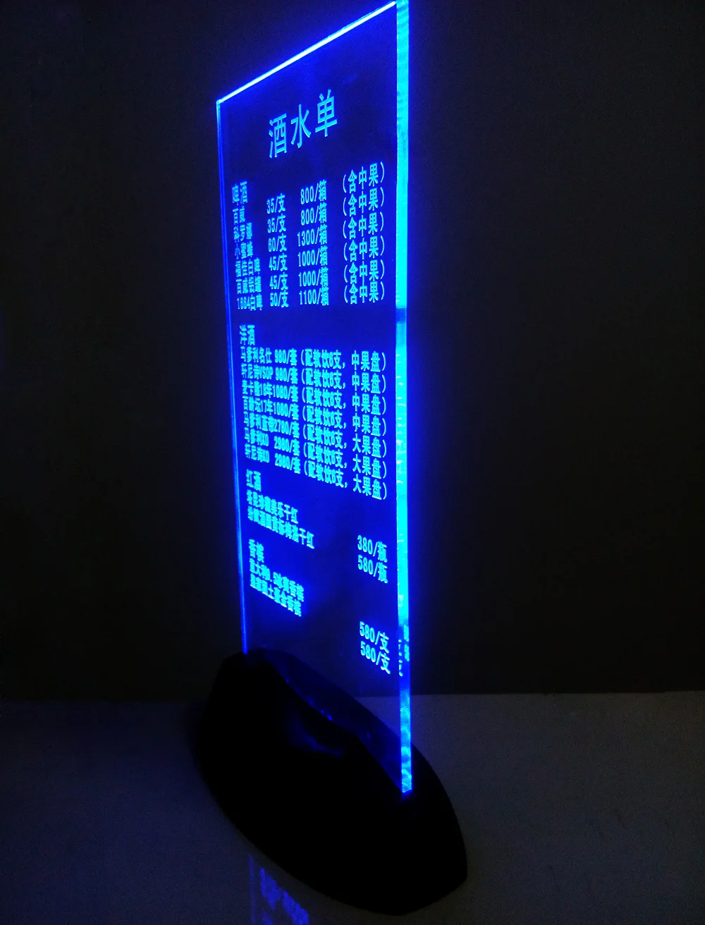 Battery Powered Edge-Lit Acrylic LED Table Tent Menu Sign Holder