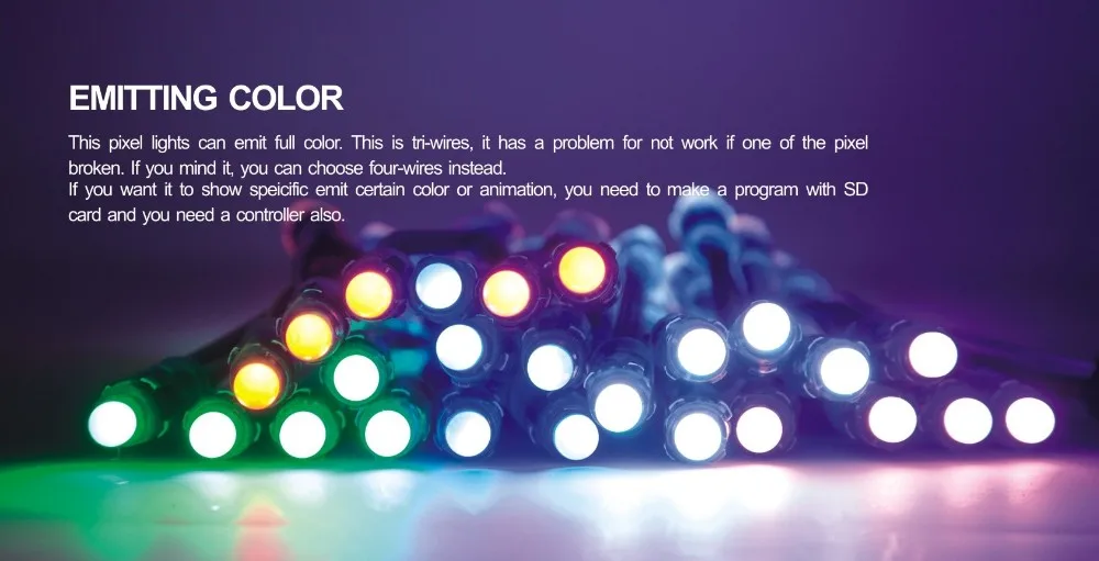 50pcs/set Digital RGB LED Pixel Light - Bullet 12mm Diffused WS2811