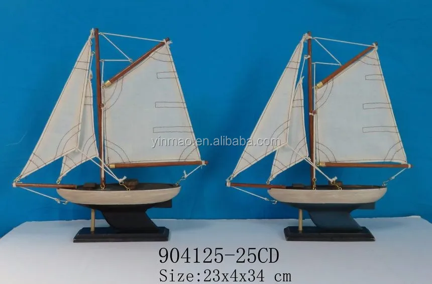 Set 4 Antique Finish Wooden Sailing Ship Model,24x4x34cm Small Boat ...