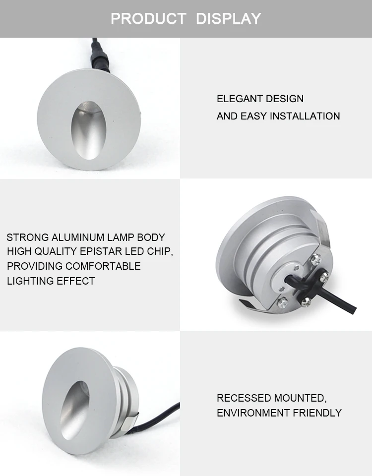 High Efficiency Aluminum Round Recessed Indoor Outdoor 3w Stair Step ...