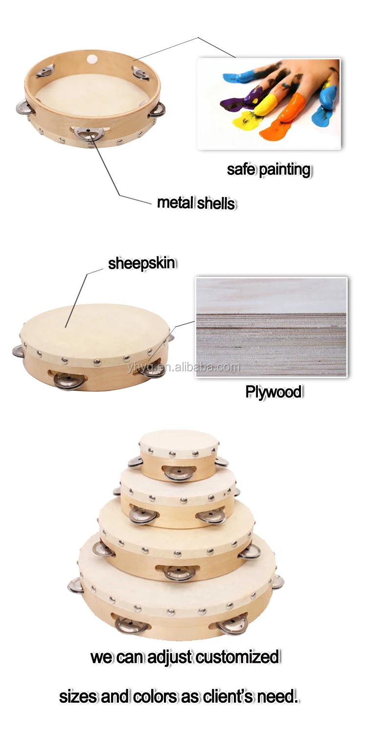 Small Percussion Musical 6" Tambourine With Real Skin Drum Head And ...