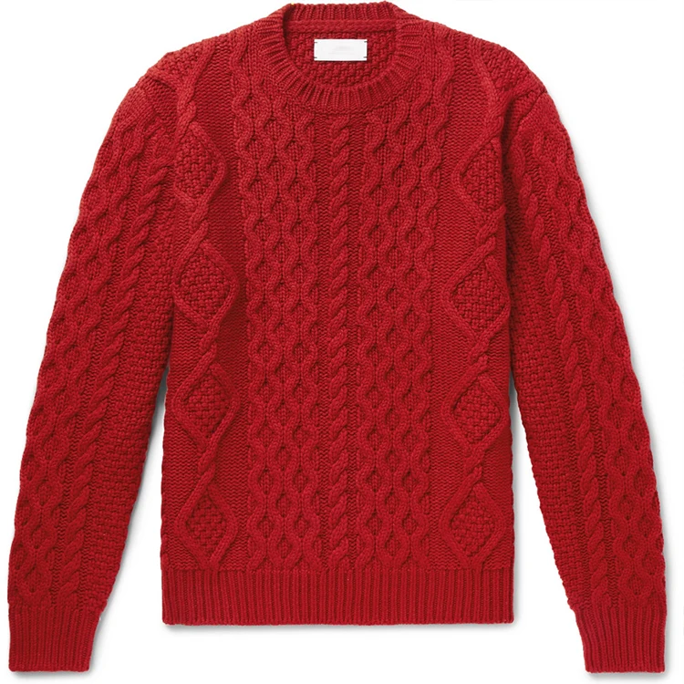 Red Colour Cable Knit Merino Wool Sweaters For Young - Buy Wool ...
