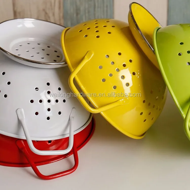 Kitchen White Enamel Metal Fruit Colander With Handle - Buy Colored ...