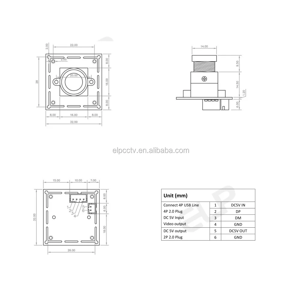 Elp 640* 480p Ov7725 Mini Webcam Vga 26*26mm/32*32mm Size Mini Cmos Usb ...