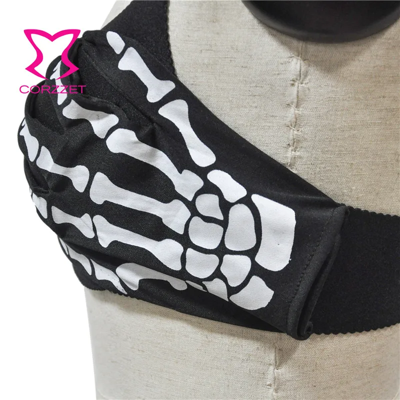 Sexy Black Skull Push Up Skeleton Hands Bra Halloween Cosplay Wear For ...
