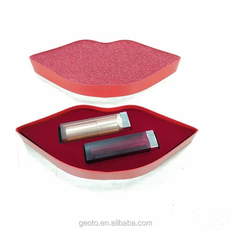 Custom Rigid Cardboard Red Empty Lip Shaped Beauty Packaging Box Makeup ...