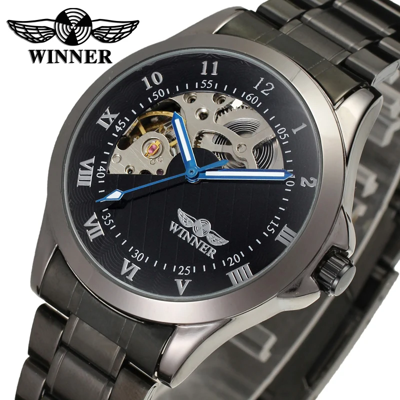 New Designer Winner Automatic Watches Steel Metal Band Skeleton Watches ...