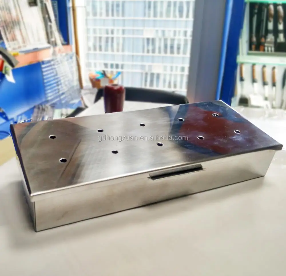 Sturdy Stainless Steel Rectangle Bbq Charcoal Grill Meat Smoker Box ...