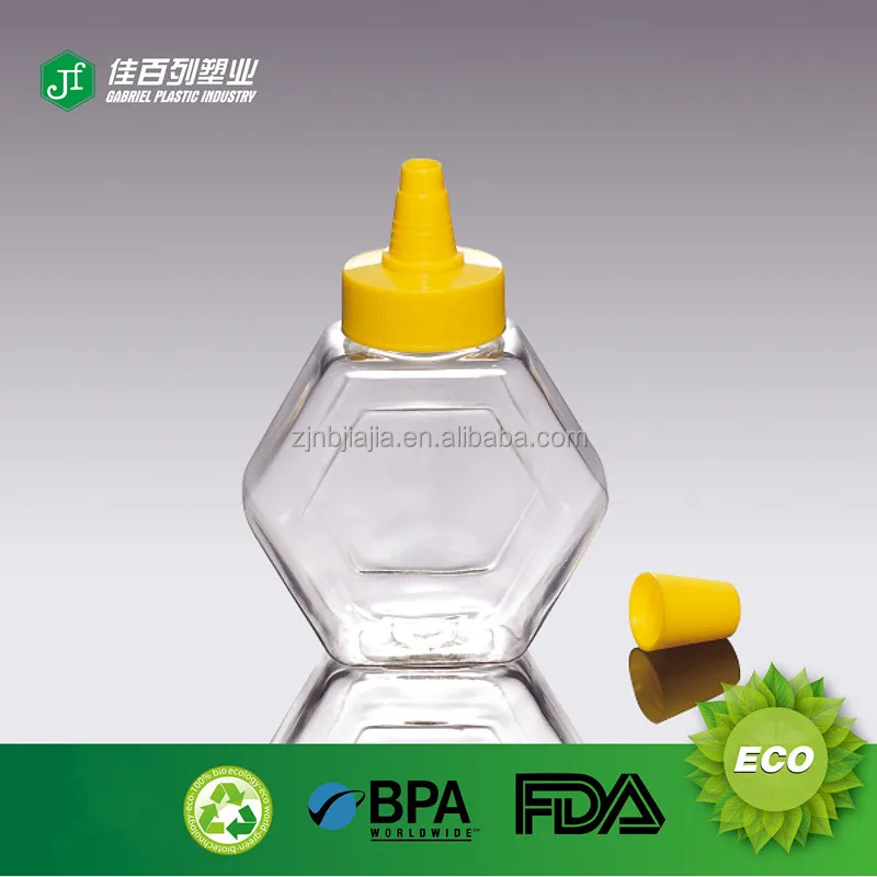 2022 New Design Hexagon Shape Clear Plastic 500g Honey Squeeze Bottle