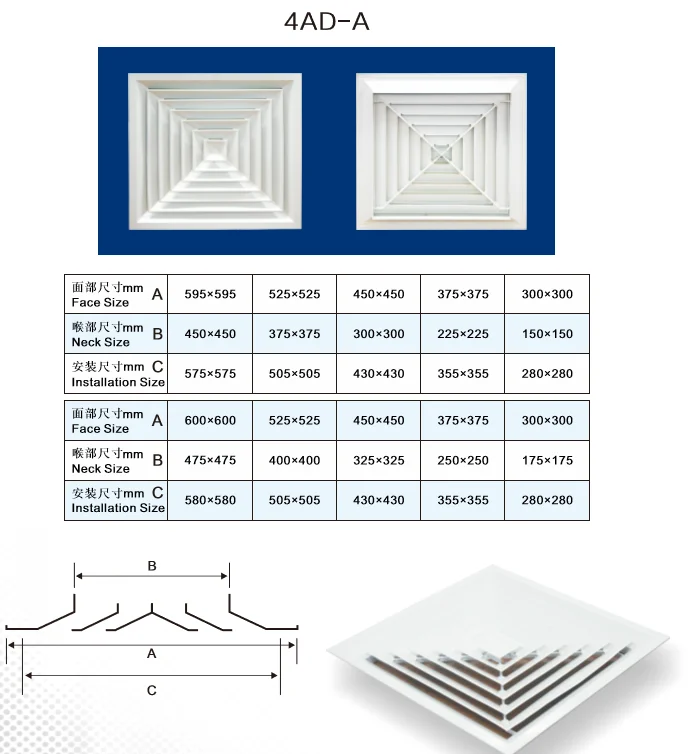 AC Diffuser - Aluminum Square for HVAC Systems by Hongrui