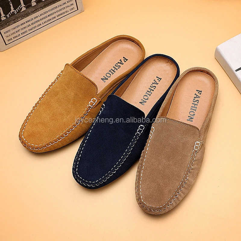 Men's Half Shoes Leather Slippers Casual Soft Comfort Flat Loafers ...