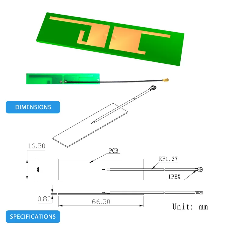 Internal Dual Band WIFI Antenna - 2.4ghz & 5ghz - 3dbi