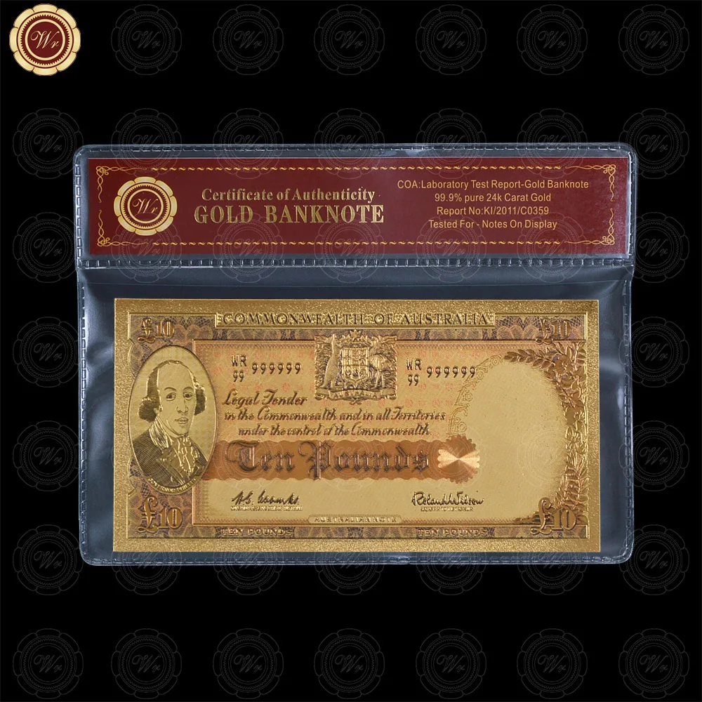 24k Gold Plate Replica Banknotes 24k Gold Foil Paper Money 10 Pound ...