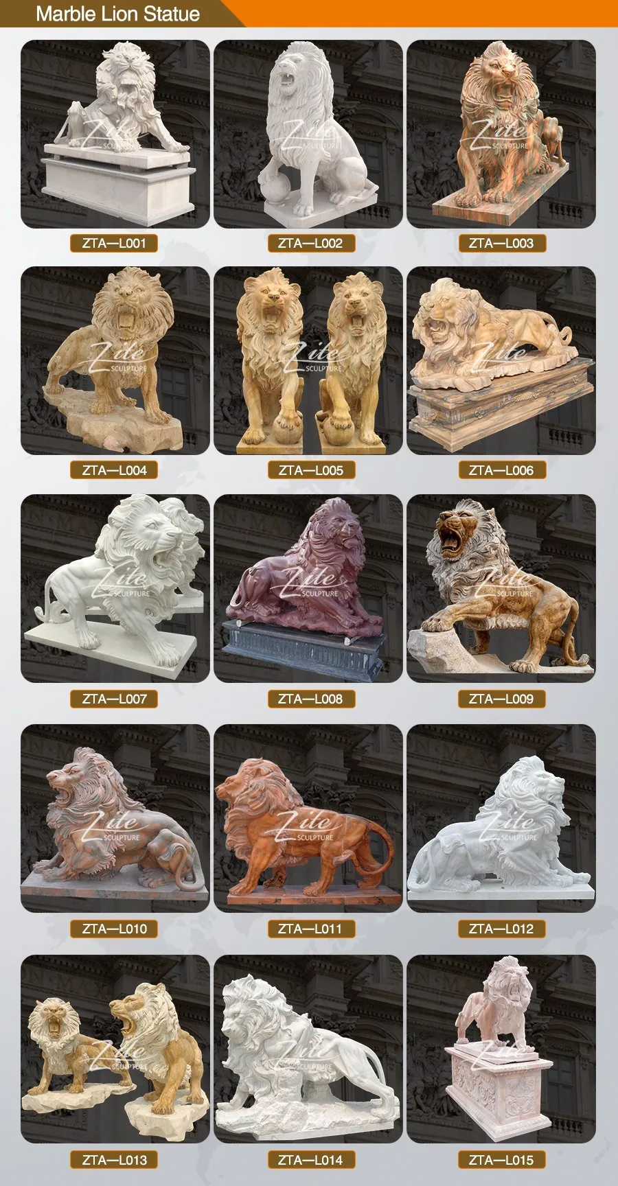 Hand Carved Singapore Marble Merlion Statue - All Sizes