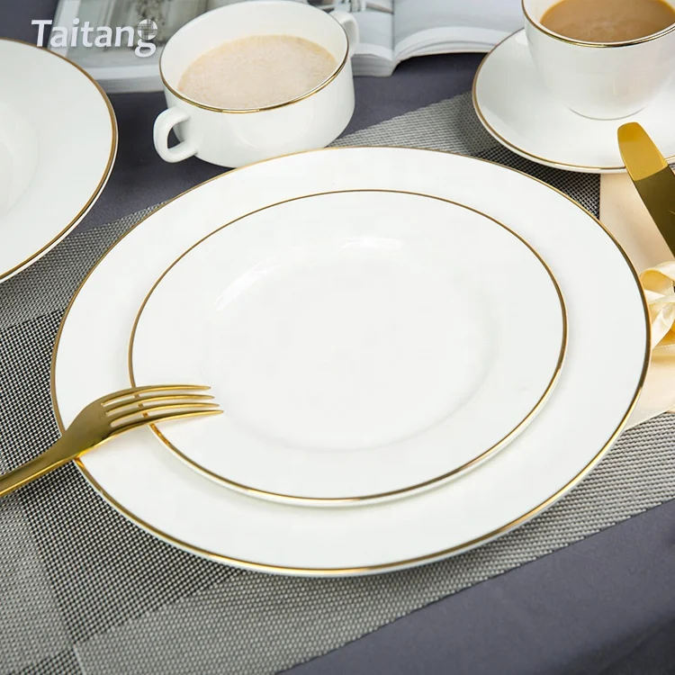 Ceramic Dinner Set Porcelain Gold Rim Decor Dinner Plate Sets ...