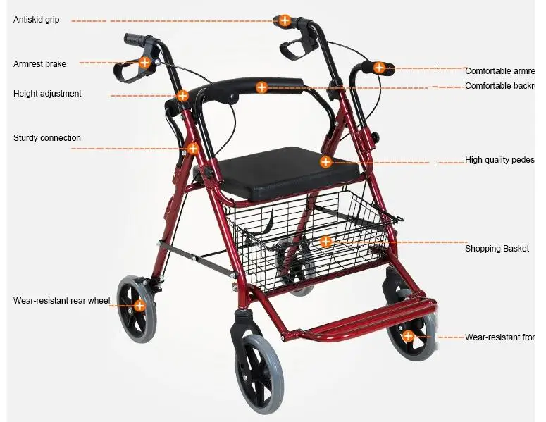 Aluminum Alloy Wheelchair Shopping Cart With Detachable Shopping Basket ...
