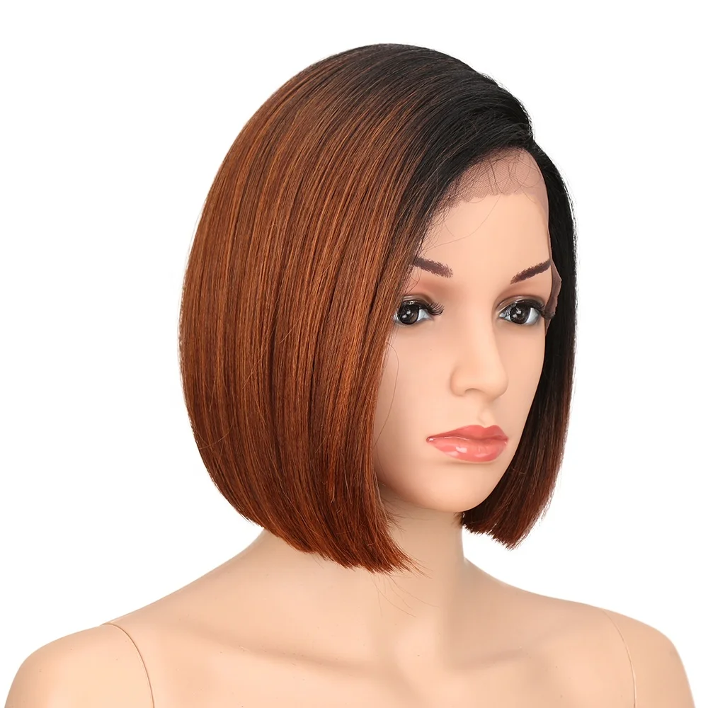 Noble Swiss Yaki Straight Hair Synthetic Side Part Lace Front Wig Ombre ...