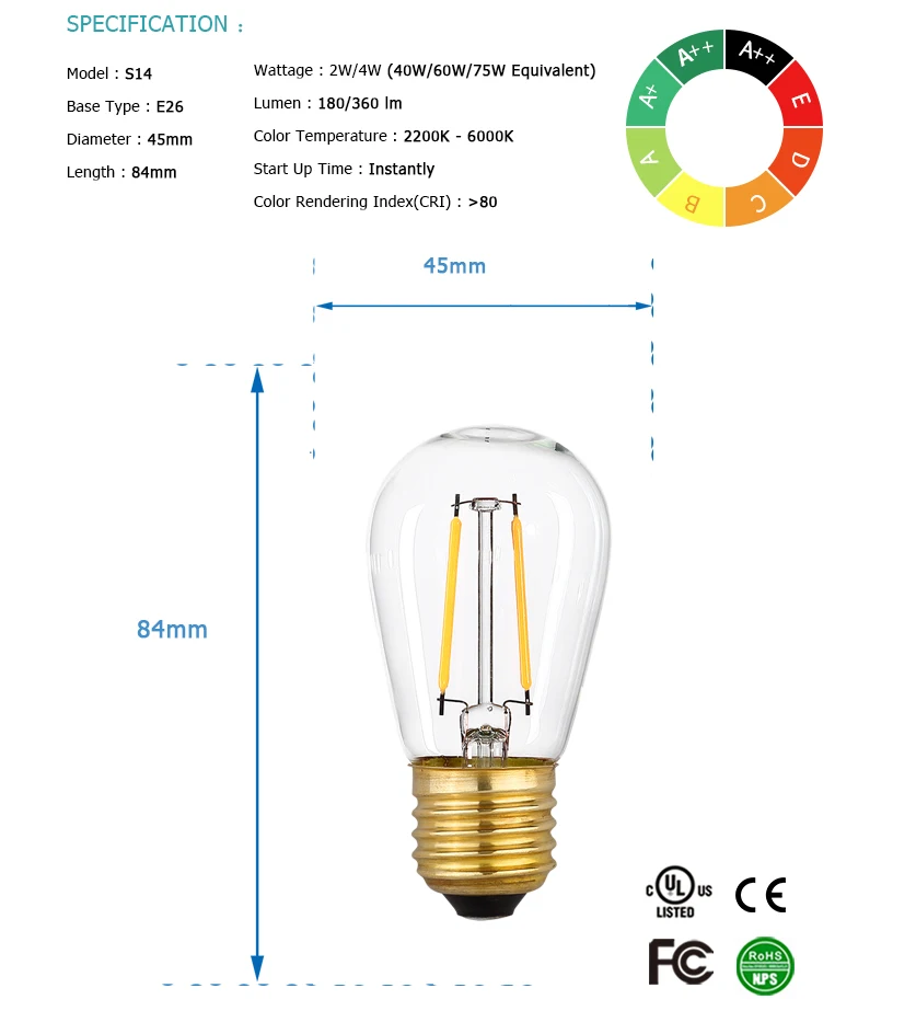 S14 St45 Vintage Light String Home Use Outdoor Lighting Led Light Bulbs ...