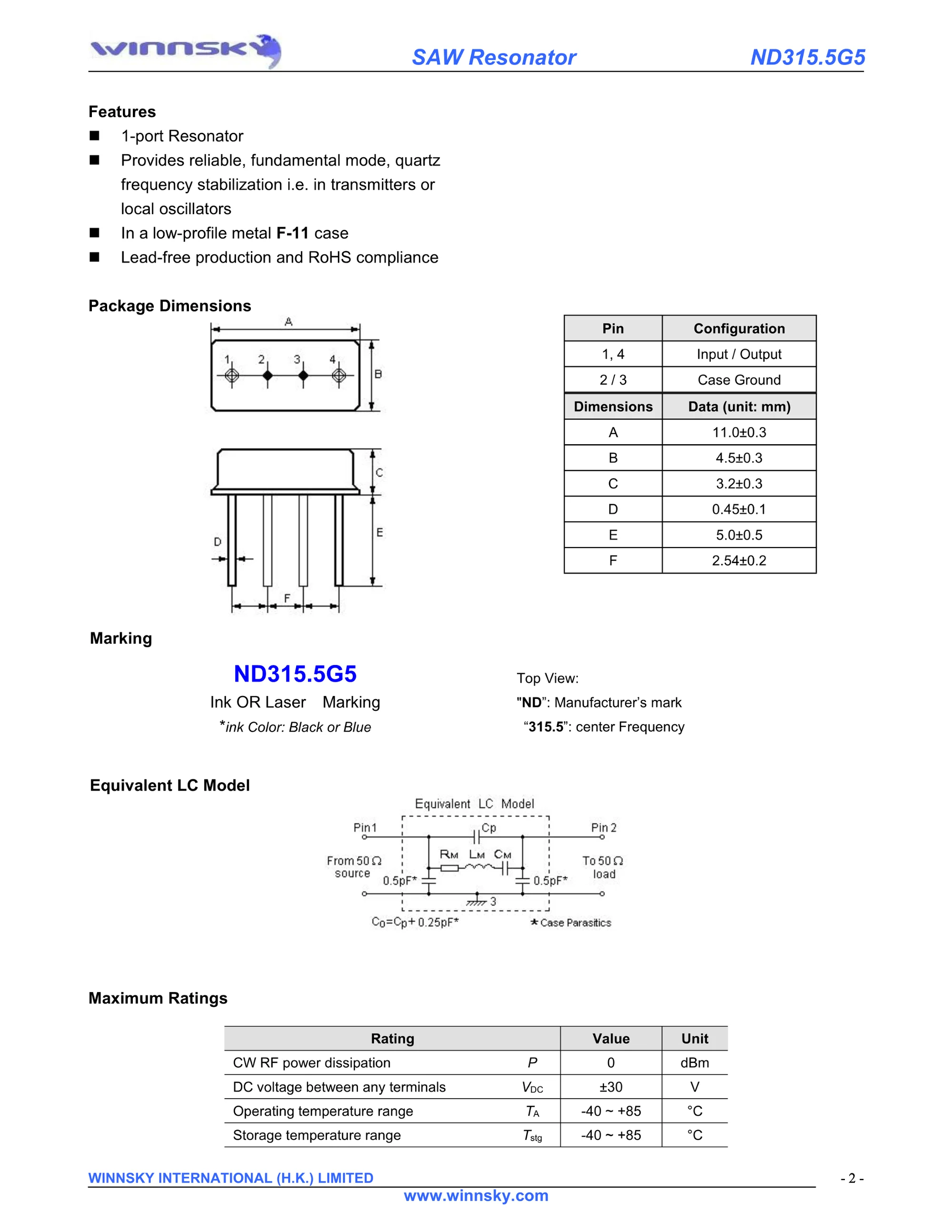 批发 Winnsky Dip F-11 包一端口 315。5mhhz Saw 谐振器，具有 150khz 容差 Ndr315.5g 工厂优惠 ...