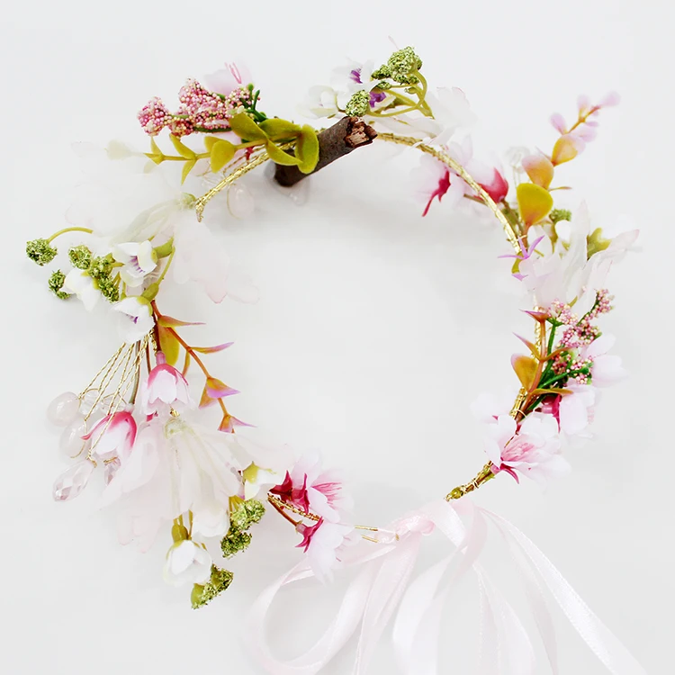 New Design Wedding Pink Pageant Tiaras Flower Crowns With Pink Ribbon ...