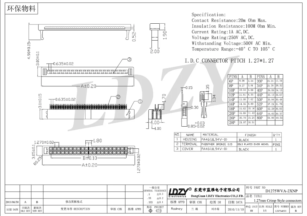 1.27mm Pitch 6 Pin Idc Female Header Cable Socket Connector Dip/idc ...