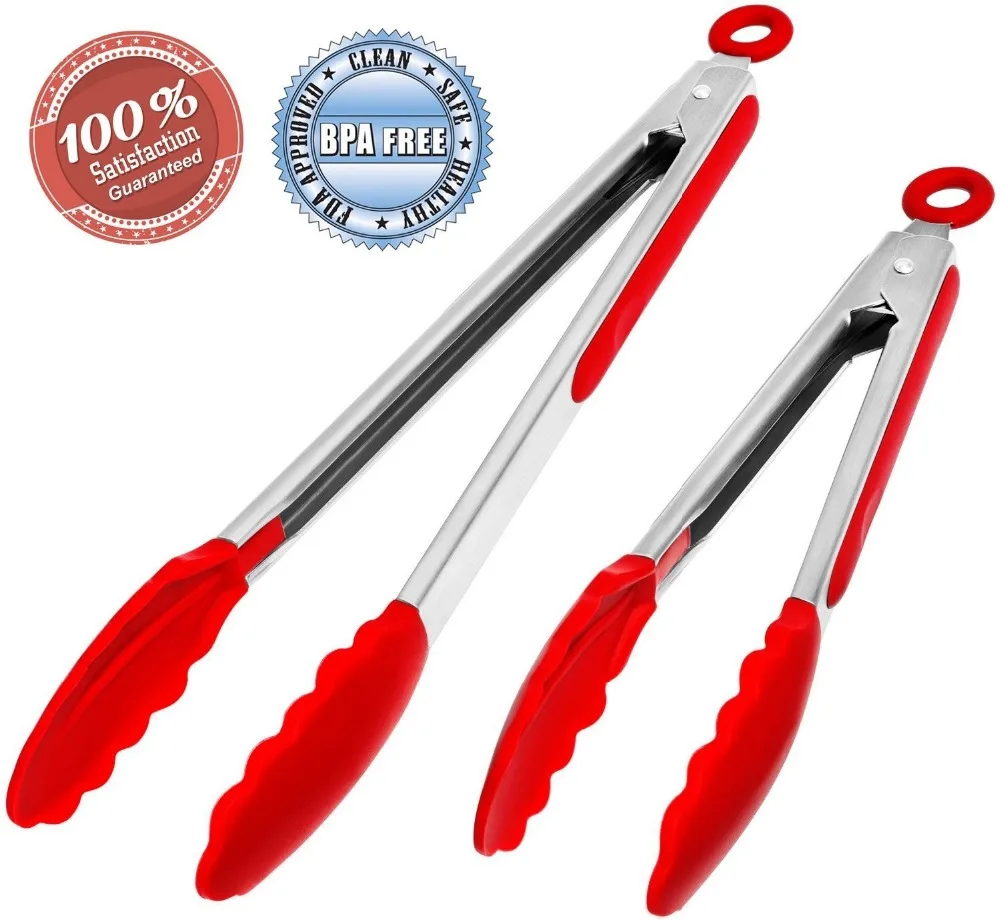 Silicone Food Tong Set Of Two - 9" And 12" Inch Barbecue(bbq) Tongs ...