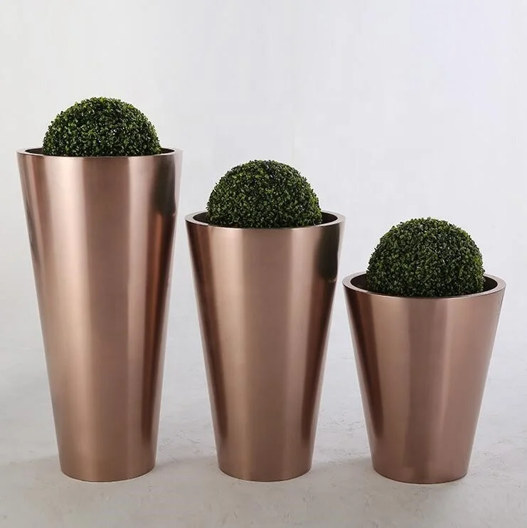 Brushed Stainless Steel Flower Pot Metal Round Planter Boxes Flowerpot ...