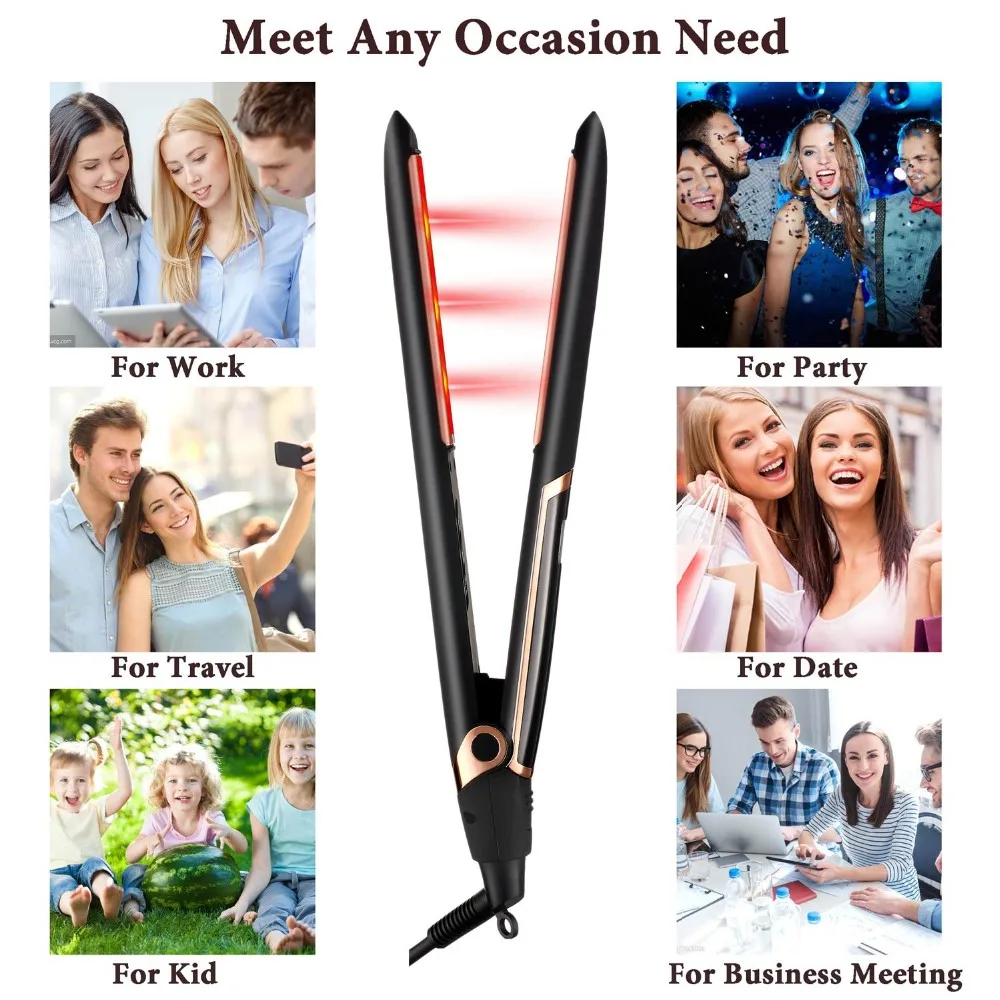 Hottest Gold 450 Degrees Hair Straightener Intertek Infrared Flat Iron ...