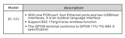 Zc-521 Gpon Uu,1ge + 3fe,2,4g,5g,Ca,Banda Dual,Wifi - Buy 2,4g 5g Ac Banda Dual Wifi Ono,Gpon ...