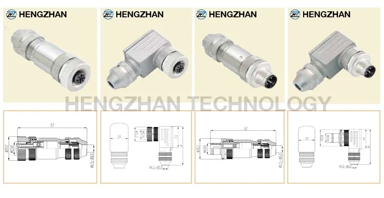 90 Degree Pcb M12 Male Panel Mount Connector,Ip67 Waterproof M12 Male ...