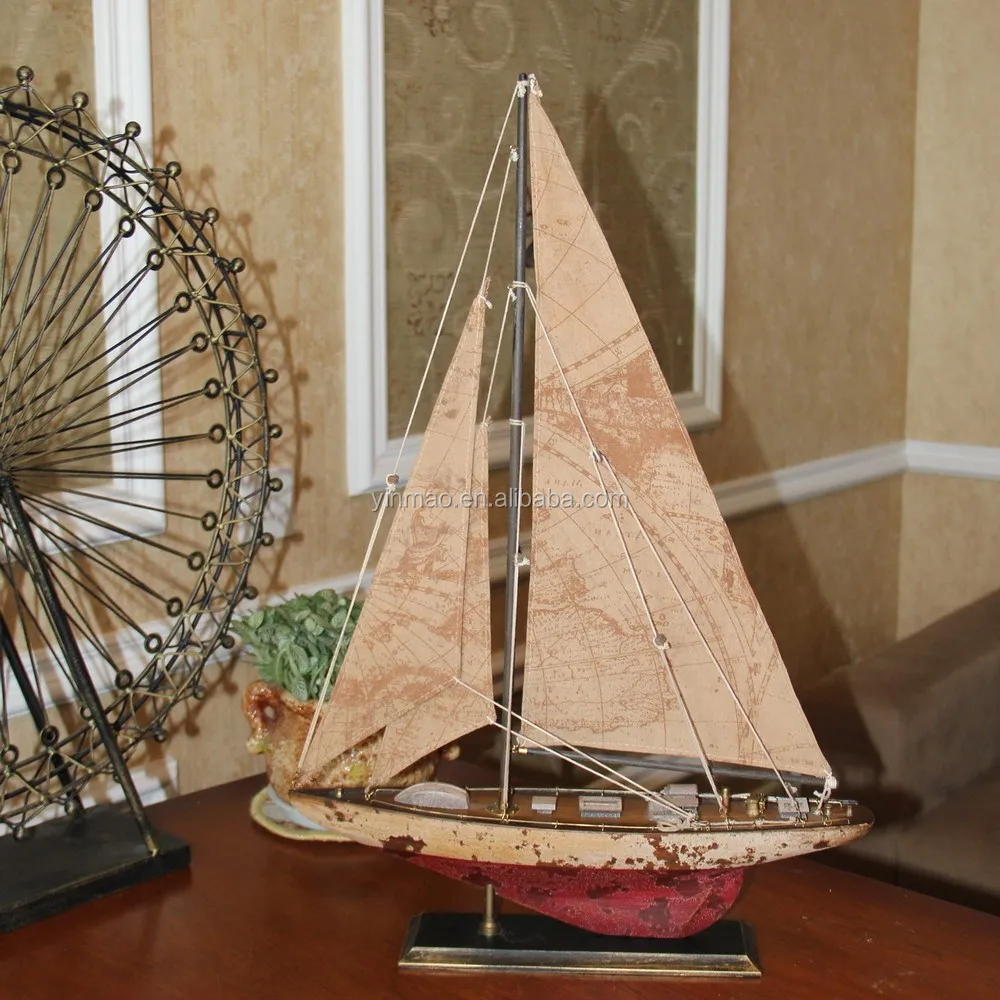 Antique Old Wooden Sailing Ship Model,2 Sets 43x9x62cm,Green/red Color ...
