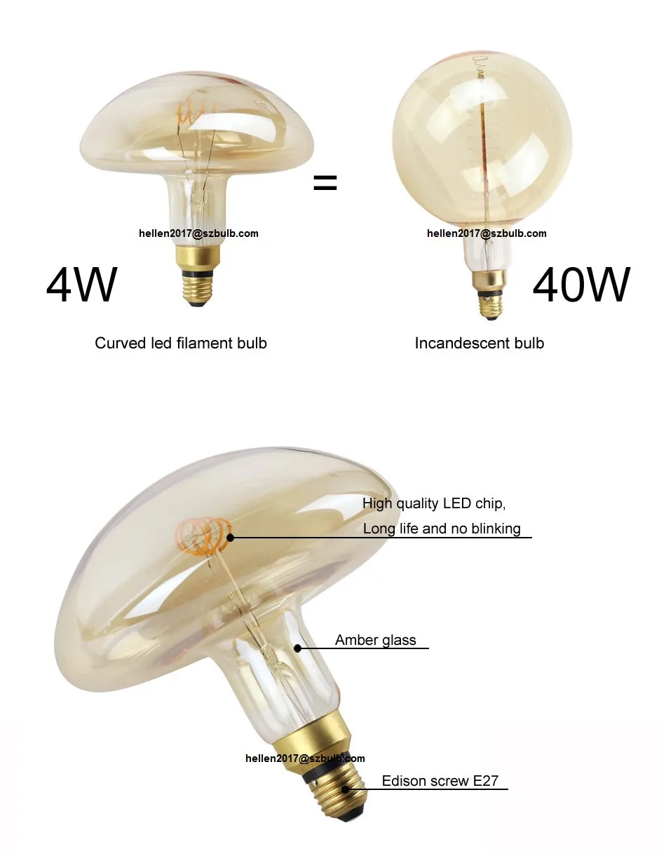 Edison Oversized Soft Filament Mg200 Mushroom Shape Led Filament Bulb ...