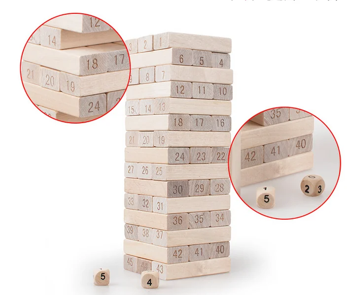 Wooden Tumbling Tower Numbers Stacking Building Blocks Educational Toy ...