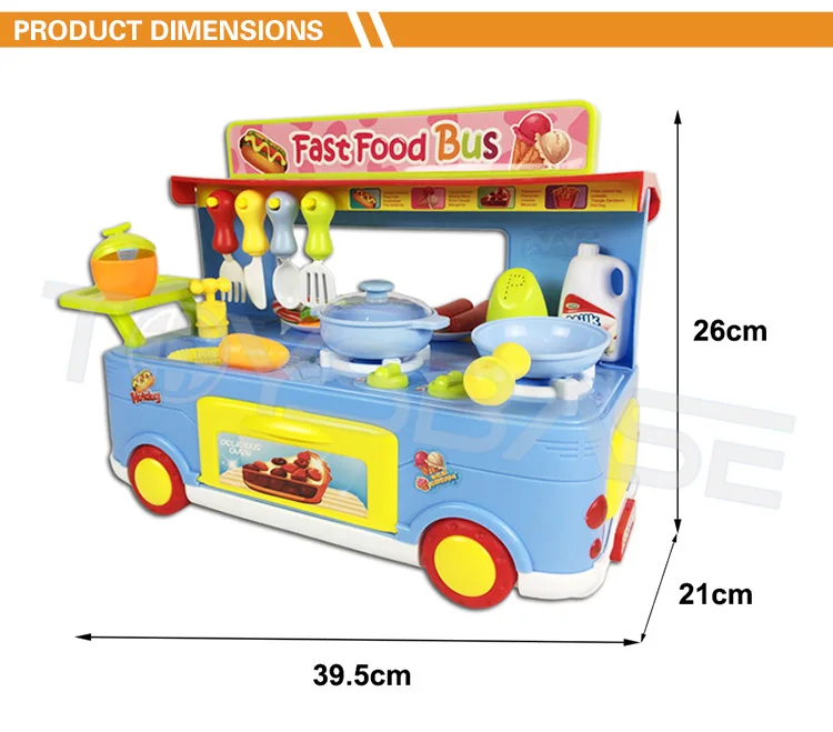 Children Toys Kitchen Pretend Play Campus Bus Food Truck Cooking Game ...