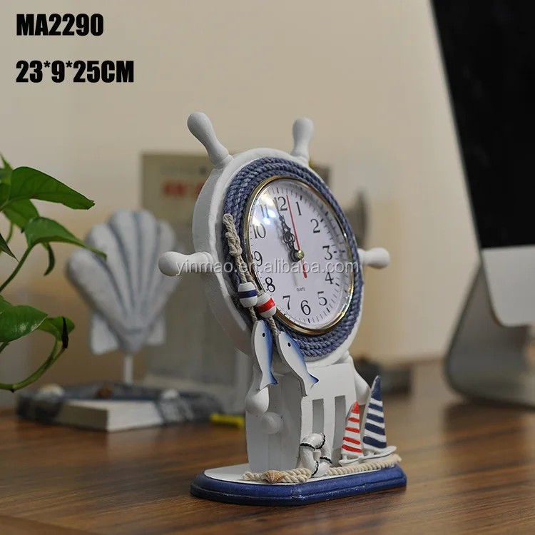 Wooden Ship Steering Wheel Clock,2 Sets 23x9x24cm Nautical Table Clock ...