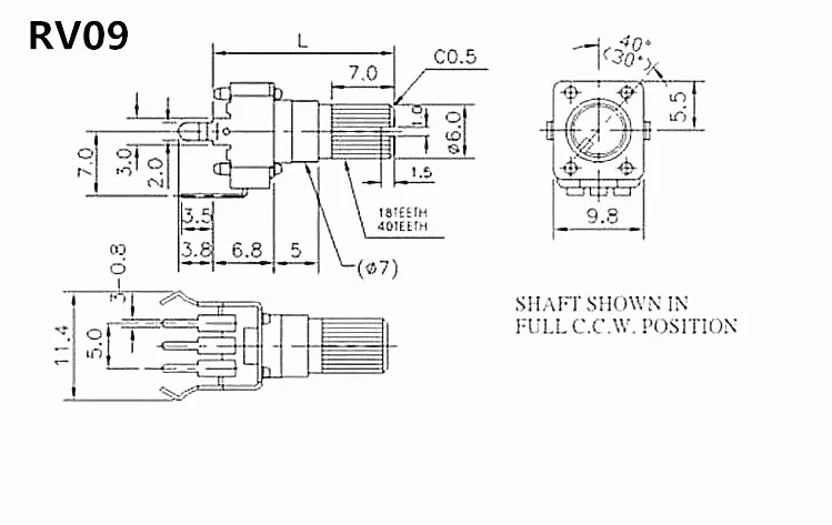 RV09 Potentiometer - 12mm Shaft, 1K to 500K Adjustable Resistor