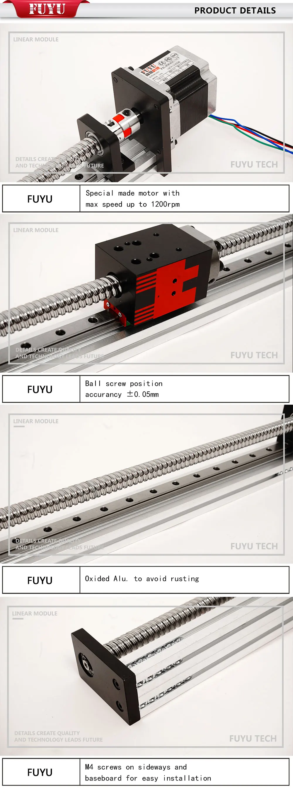 Customized Aluminium Motorized Cnc Z Axis Ball Screw Stepper Motor ...