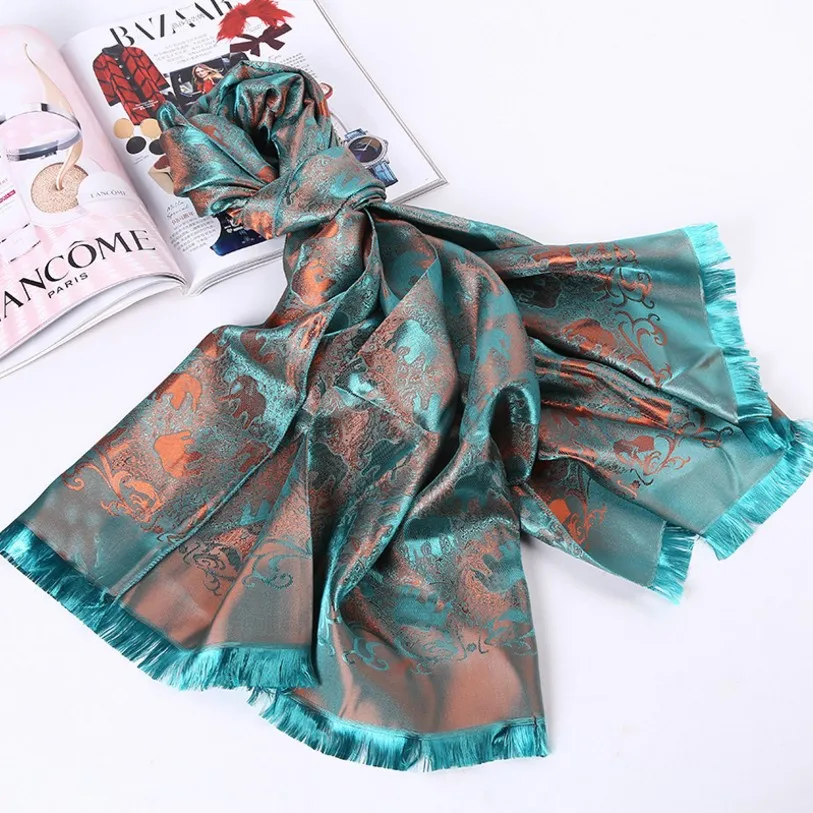 High Quality Women Luxury Silk Like Scarf Elephant Pattern Jacquard ...