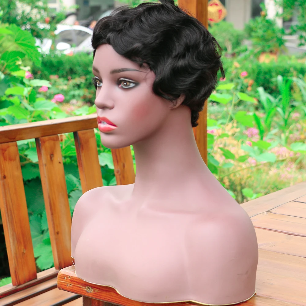 Peruvian Remy Hair Short Wet And Wavy Pixie Cut Wig Ocean Wave Finger ...