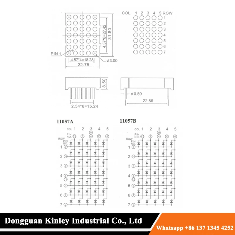 Super Red LED Dot-matrix Display F3.0 Round 5x7 for Text and Graphic ...