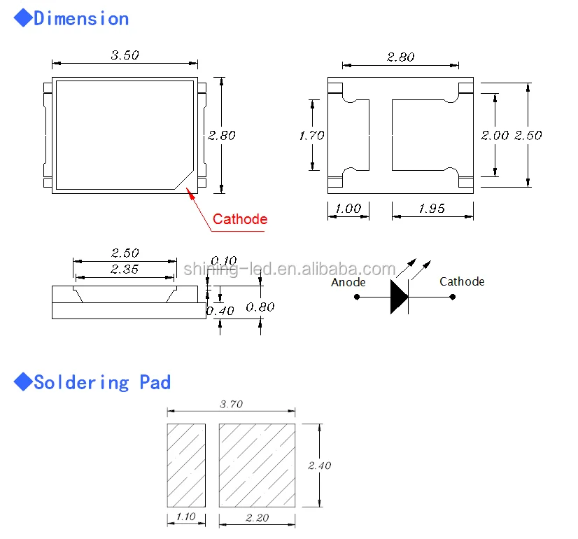High Quality Light Emitting Diode 0.2w Royal Blue Smd Led Chip 2835 ...
