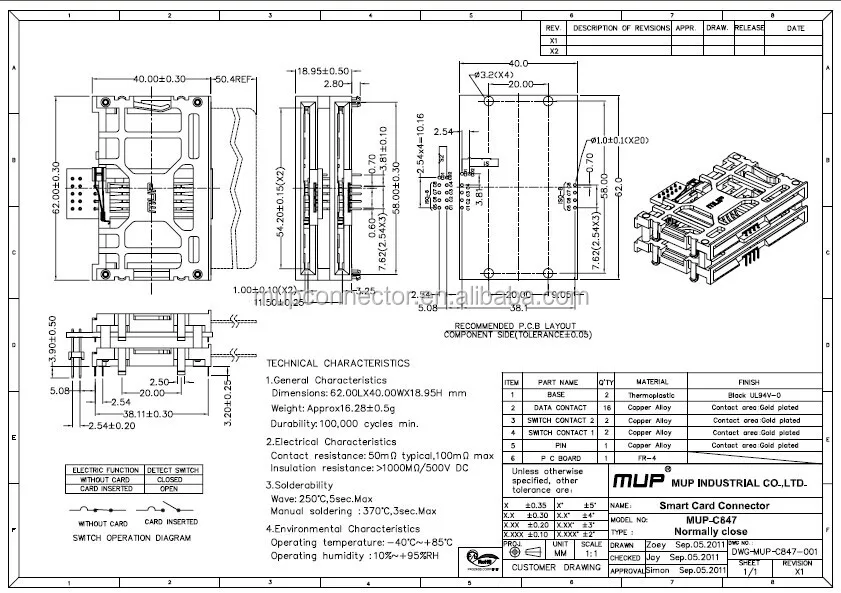 Mup-c847 Dual Ic Card Reader Connector Smart Card Socket For Set Top ...