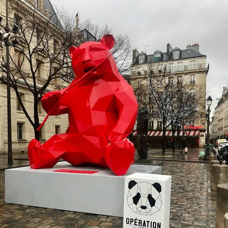 Custom Modern Geometric Resin Statue - Red Bear Sculpture