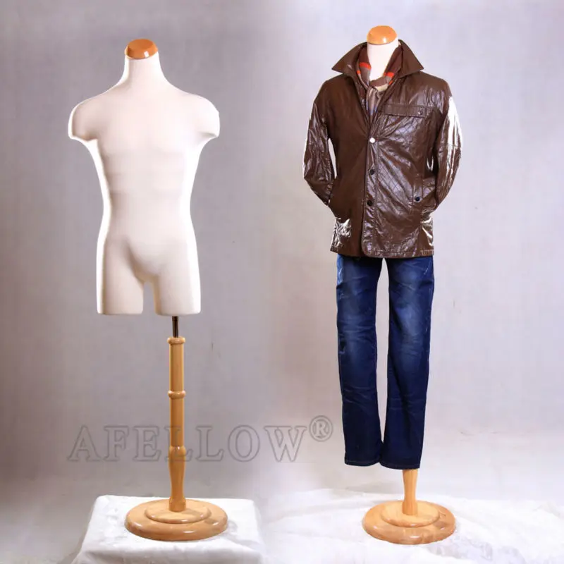 Male Torso Cloth Foam Dress Form Mannequin With Wooden Base On Sale ...