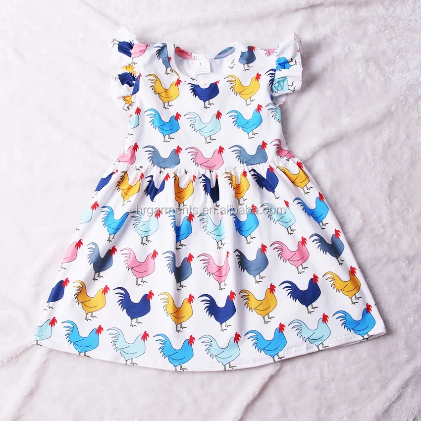 Baby Girls Chicken Pattern Ruffle Sleeve Pearl Dresses Toddler Girls ...